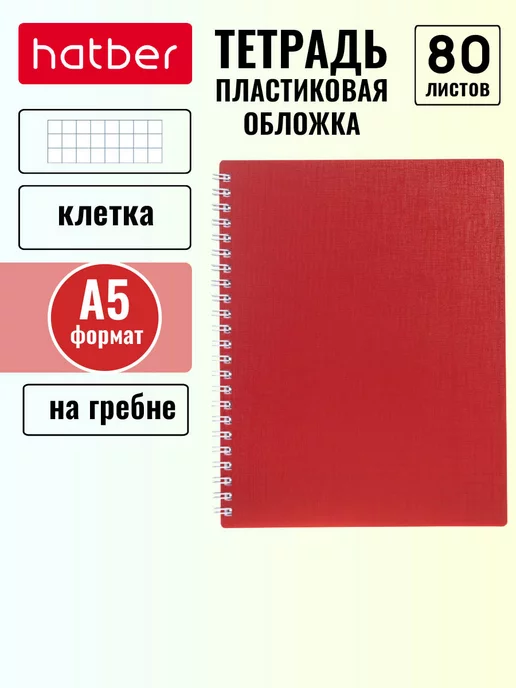 Тетрадь 80 листов клетка Пластик обложка Hatber