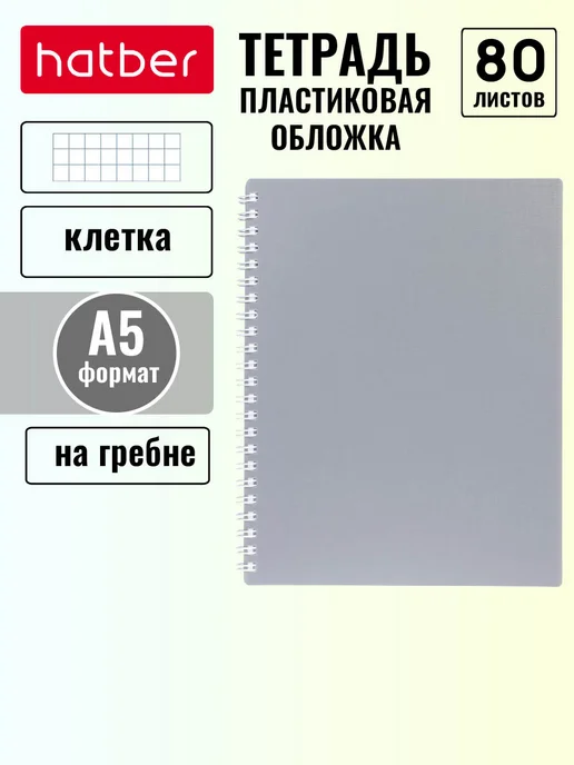 Тетрадь 80 листов клетка Пластик обложка Hatber